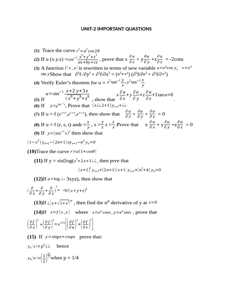 UNIT 2 Important Questions | PDF | Mathematics | Mathematical Analysis
