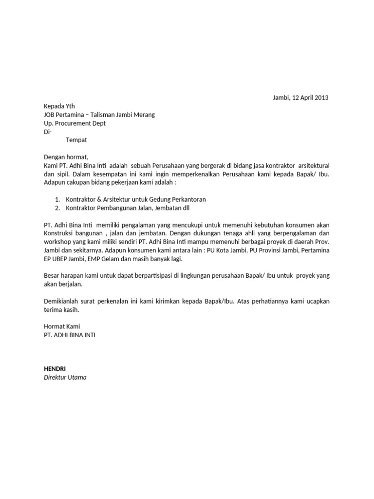 Surat Perkenalan Perusahaan | PDF