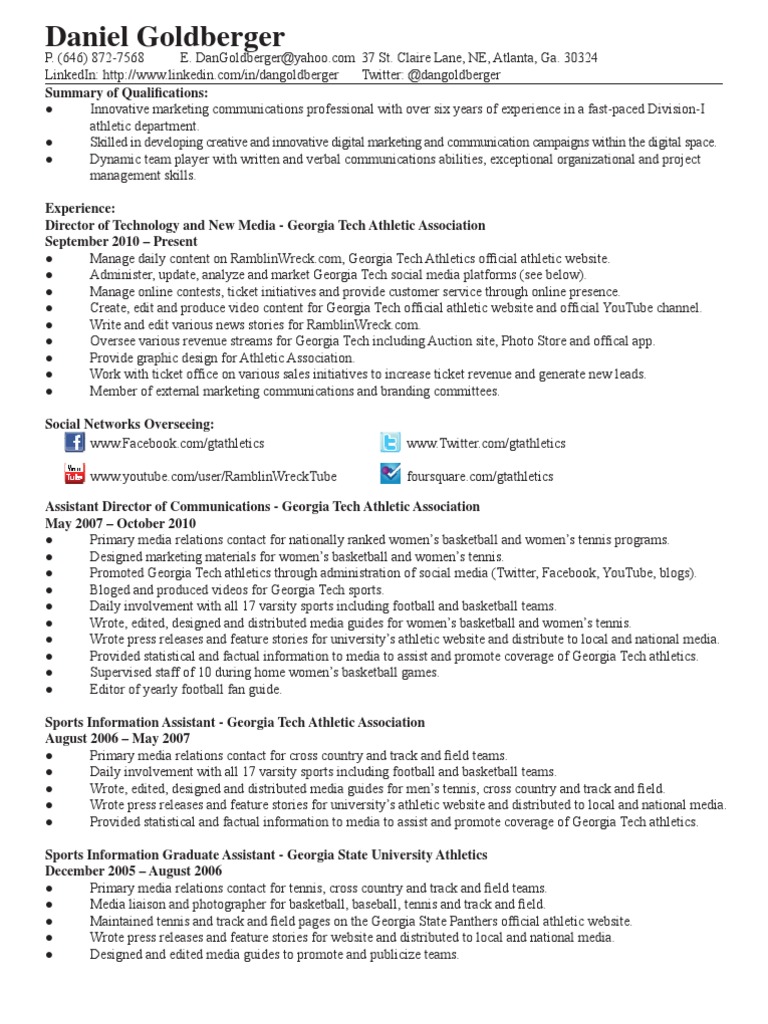 Dan Goldberger Resume | PDF | Social Media | Popular Culture & Media ...