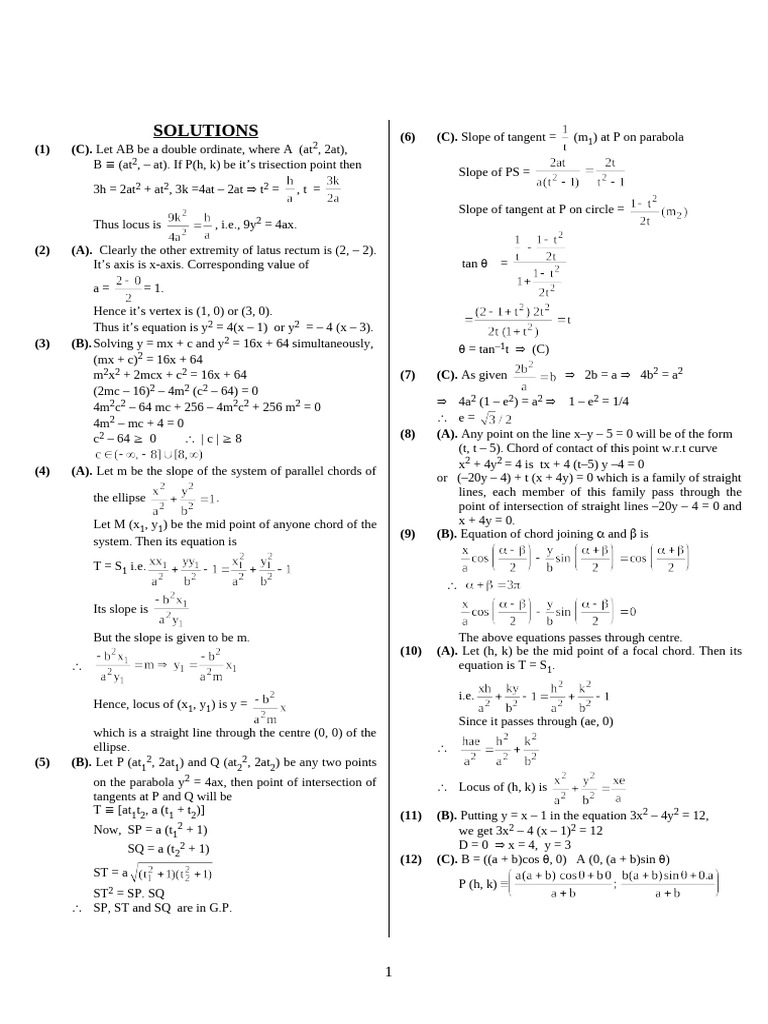 Chapter Test 10 Conic Sections Parabola Ellipse Hyperbola