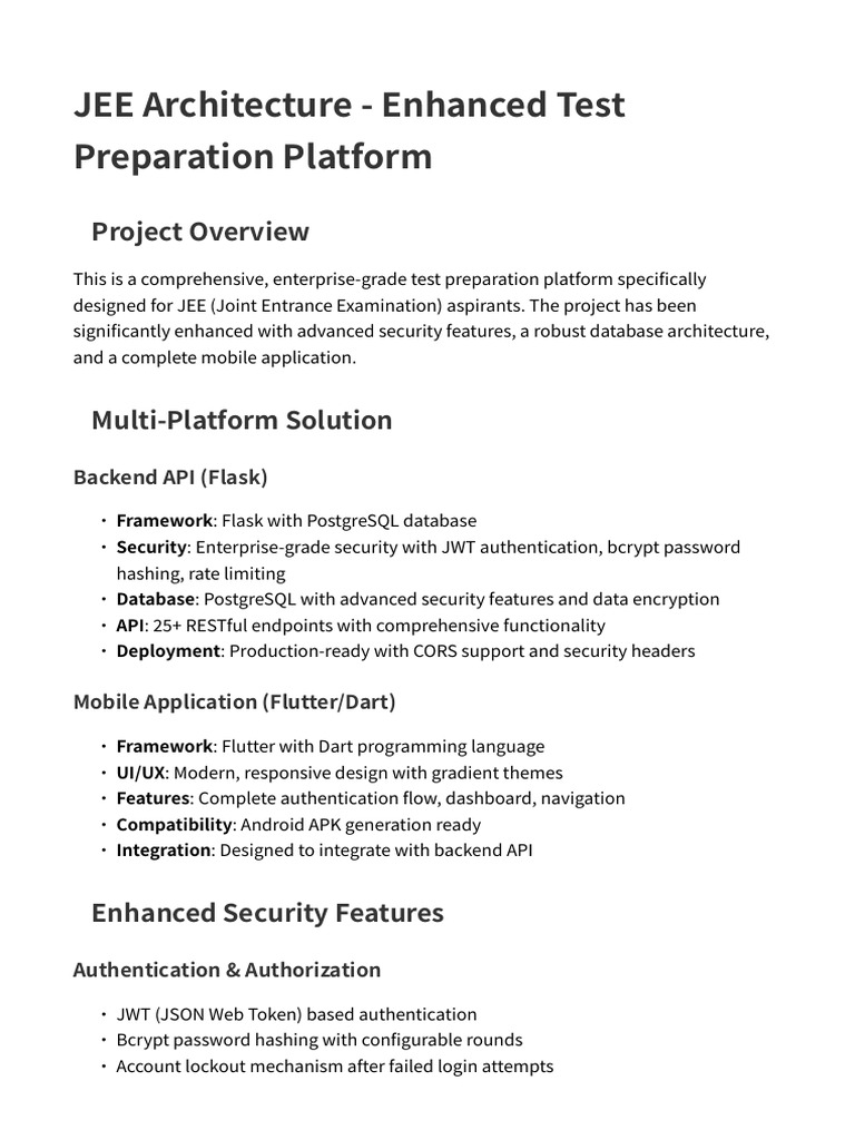 JEE Test Prep Platform Architecture | PDF | Databases | Password