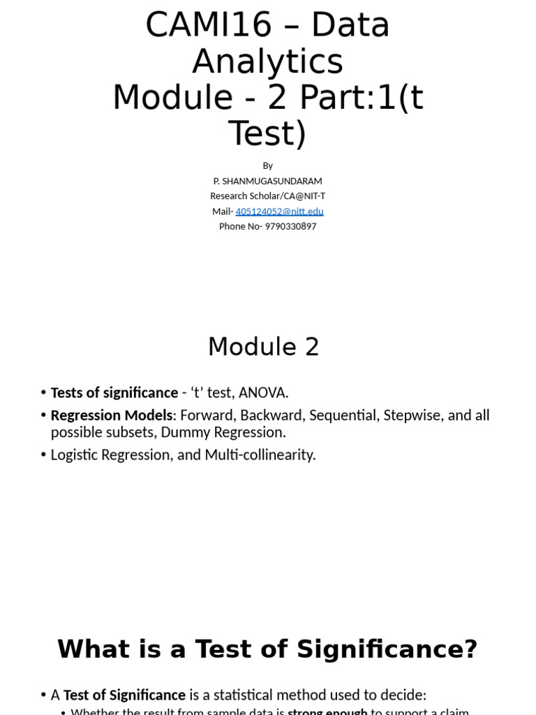 CAMI16 - Data Analytics Module 2 Part 1 Final | PDF | Statistical ...