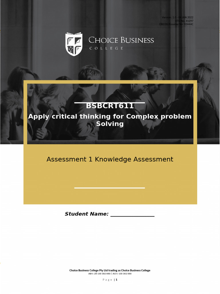 Critical Thinking Assessment BSBCRT611 | PDF | Critical Thinking ...