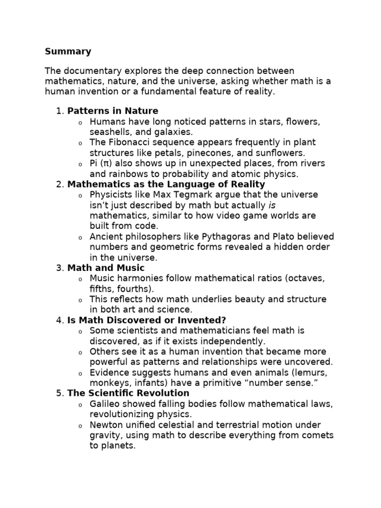 Summary of Math Mystery | PDF | Mathematics | Universe