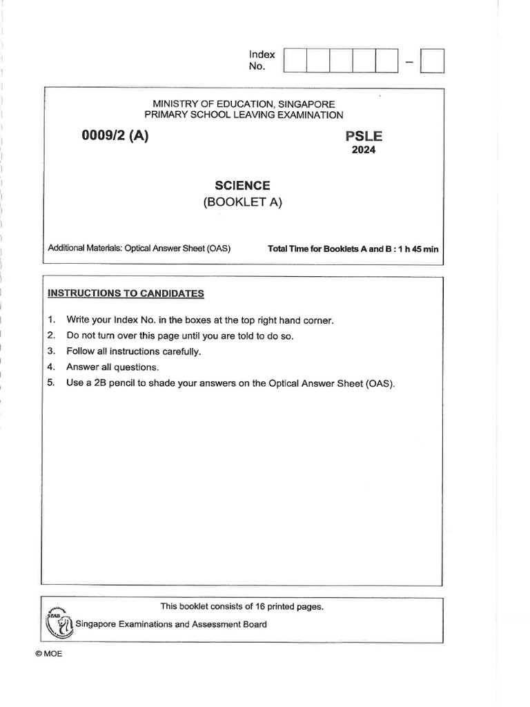 PSLE Science 2024 Booklet A | PDF