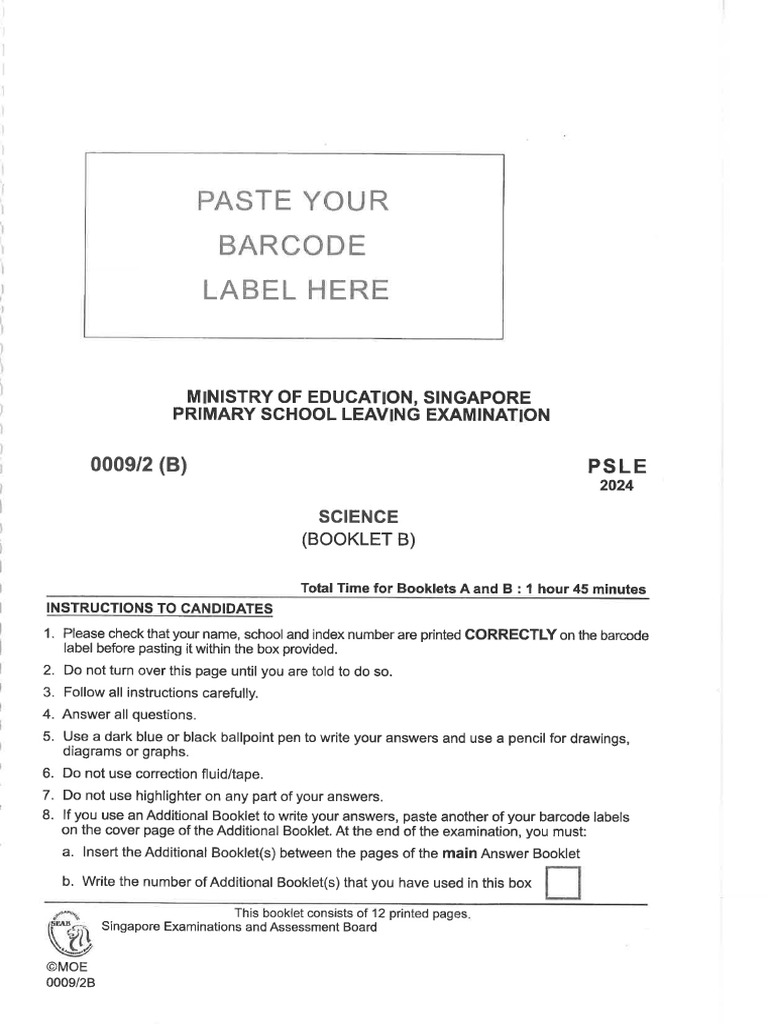 PSLE Science 2024 Booklet B | PDF