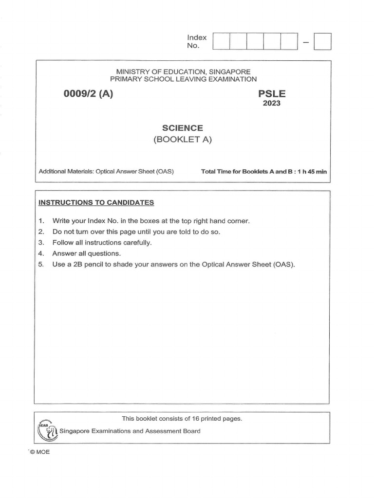 PSLE Science 2023 Booklet A | PDF
