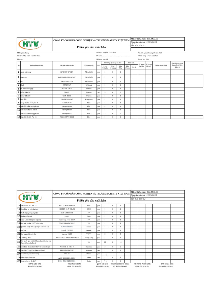 Phiếu Yêu Cầu Xuất Kho Máy Kiểm Tra Phớt (Arai) | PDF