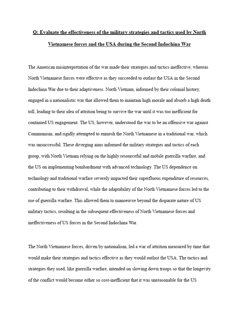 North Vietnam/USA Military Tactics HSC Indochina Essay (Attrition ...