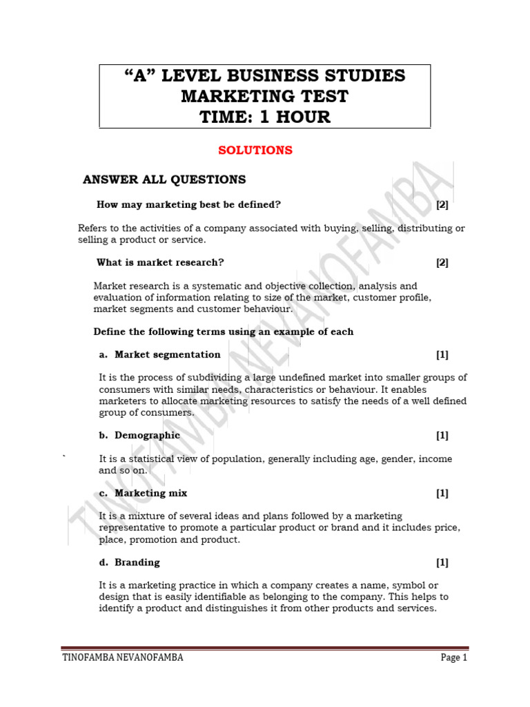 Bs Marketing Test Solutions | PDF | Marketing | Market Segmentation