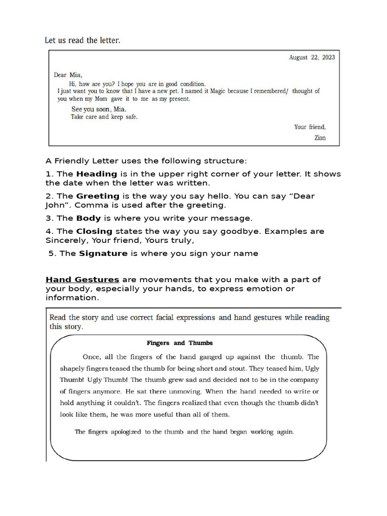 A Friendly Letter Uses The Following Structure | PDF