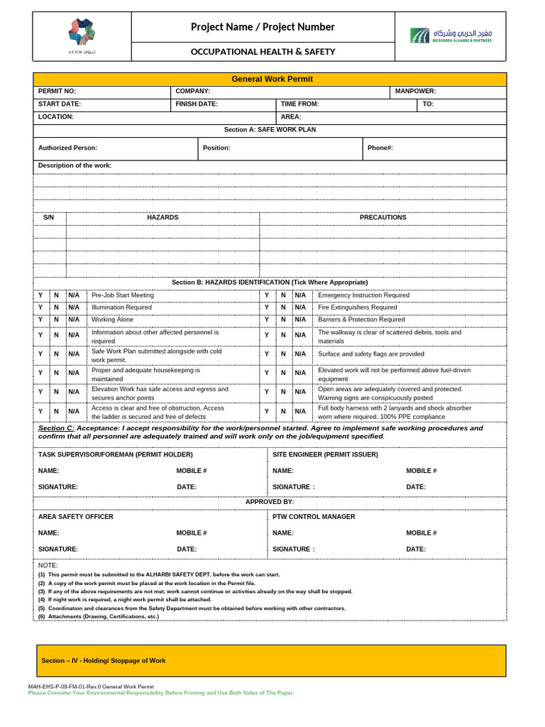 MAH EHS P 09 FM 01 Rev.0 General Work Permit | PDF | Workplace ...