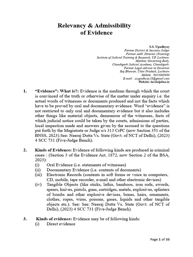 Evidence Relevancy and Admissibility Guide | PDF | Evidence (Law) | Witness