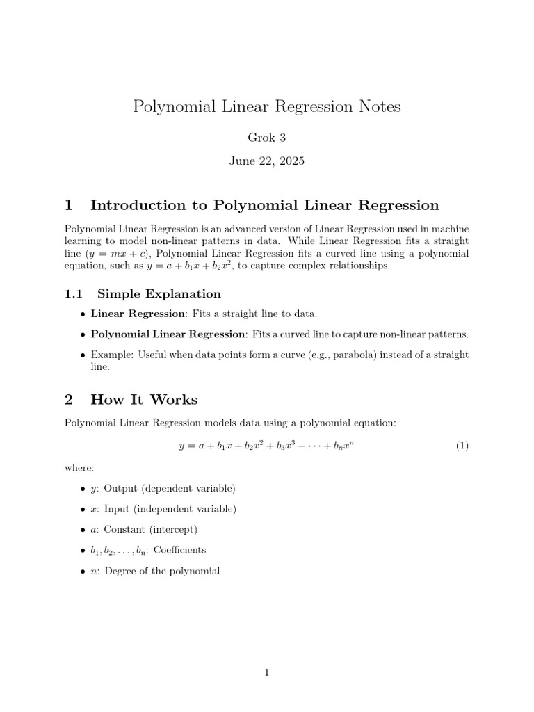 Polynomial Linear Regression | PDF | Regression Analysis | Linear Regression