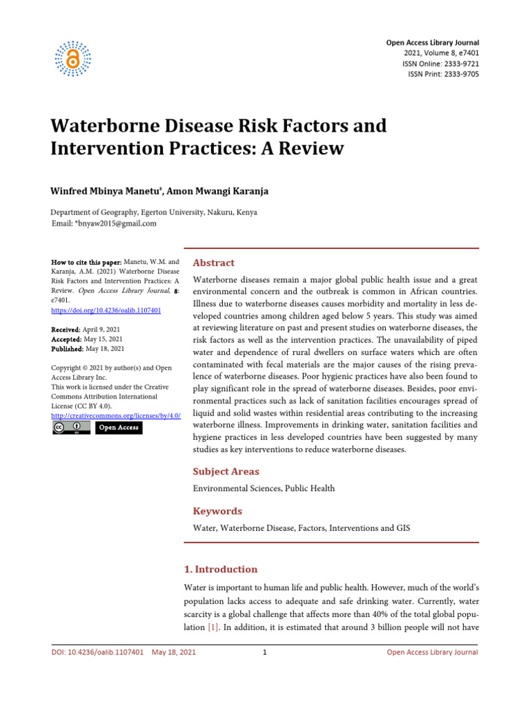 Waterborne Disease Risk Factors and Intervention P | PDF | Drinking ...