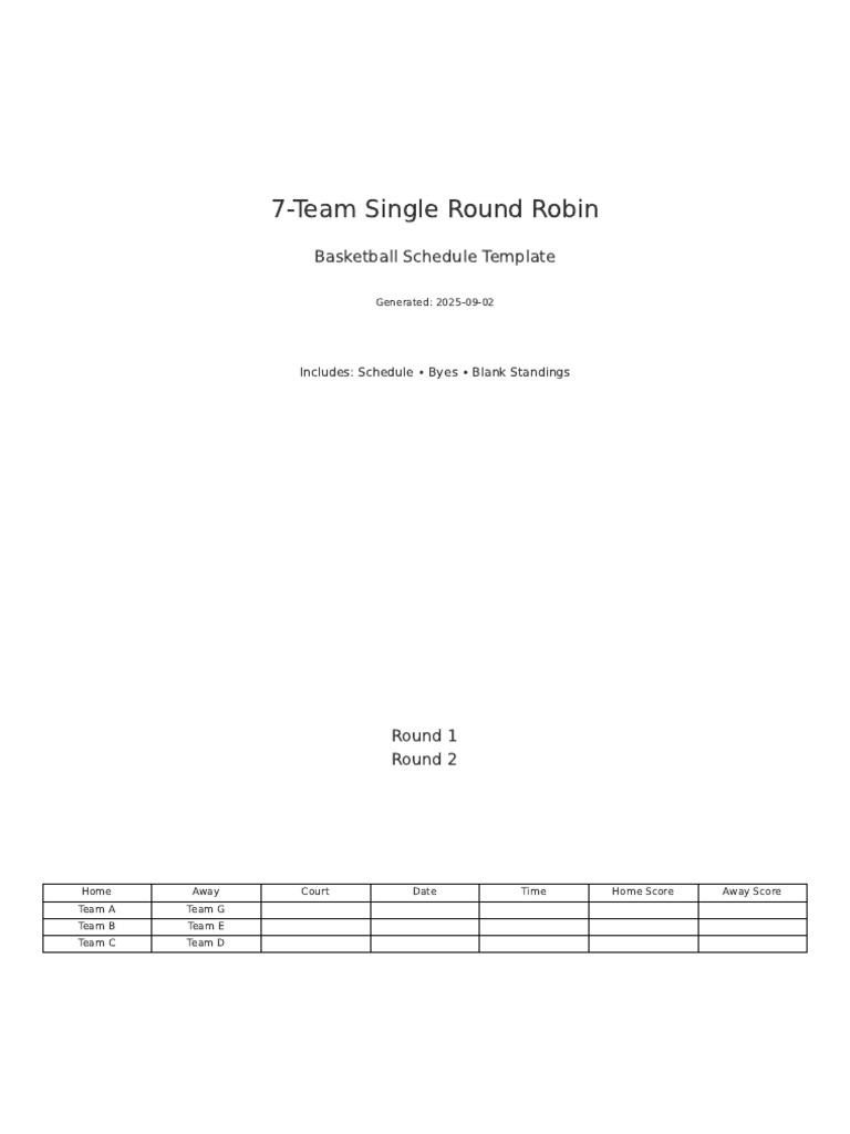 7 Team Round Robin Schedule | PDF