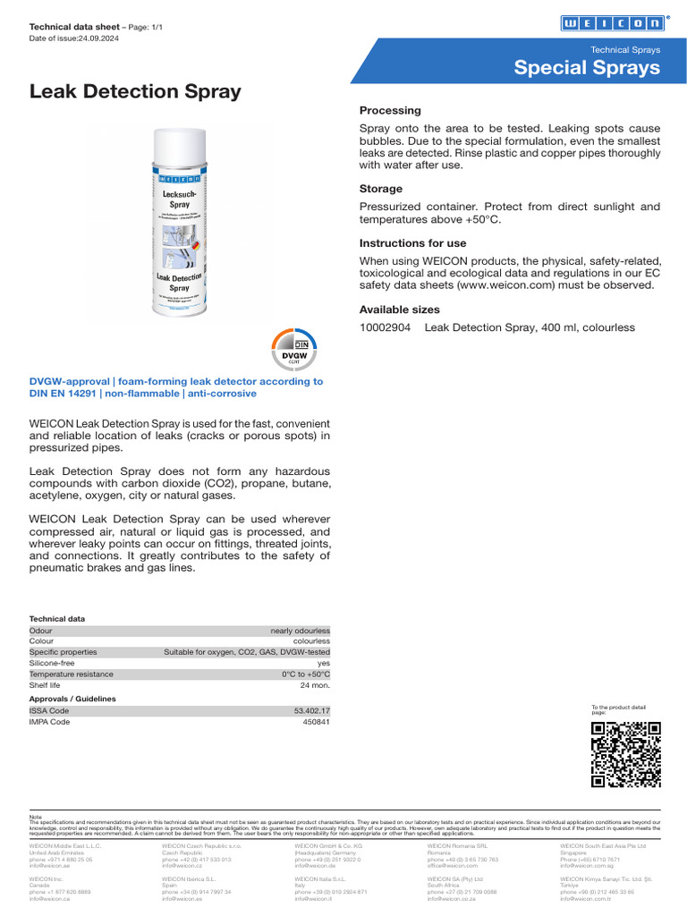 WEICON Leak Detection Spray Overview | PDF | Leak | Gases