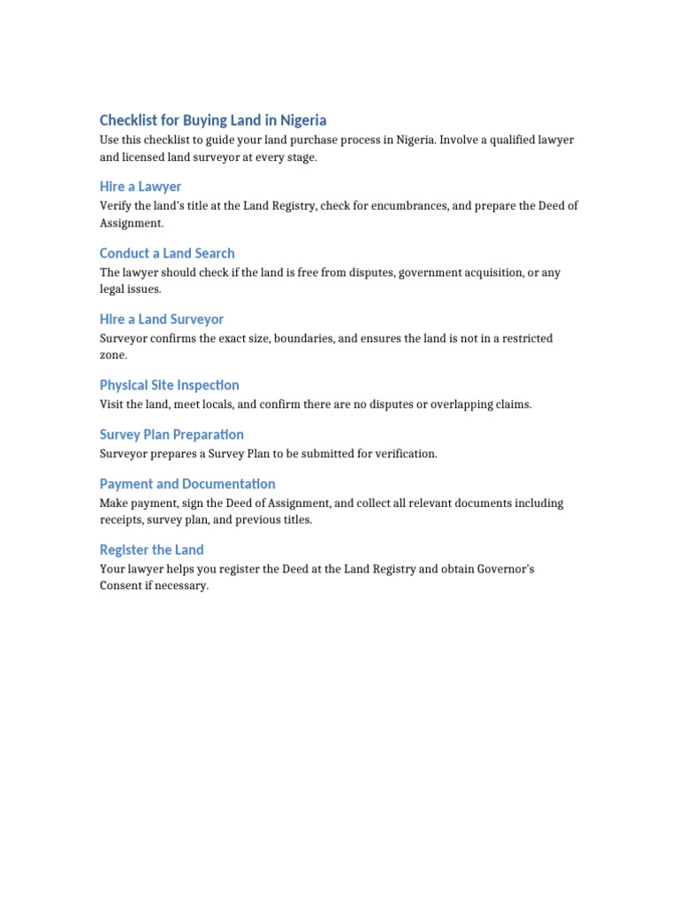 Nigeria Land Buying Checklist | PDF