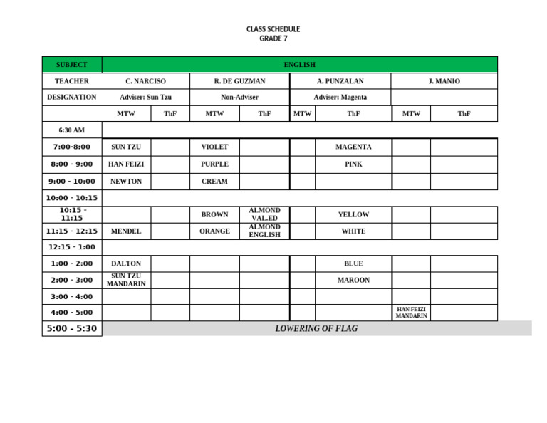 Hybrid Class Schedule Grade 7 | PDF