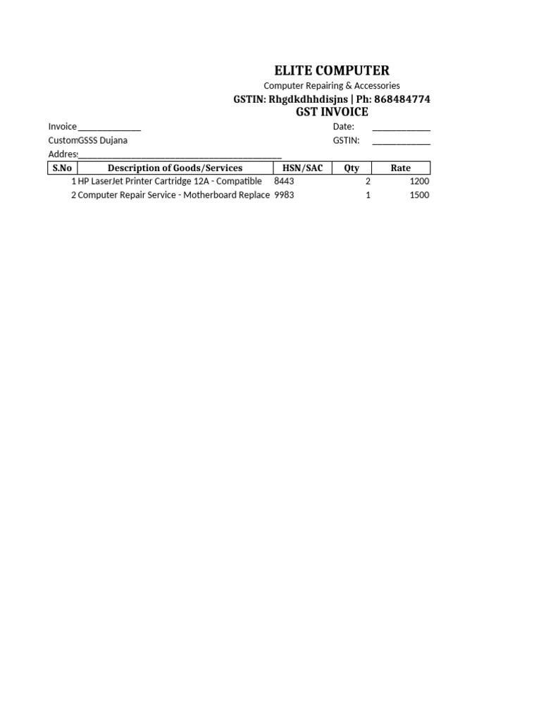 GST Invoice for Computer Repair Services | PDF