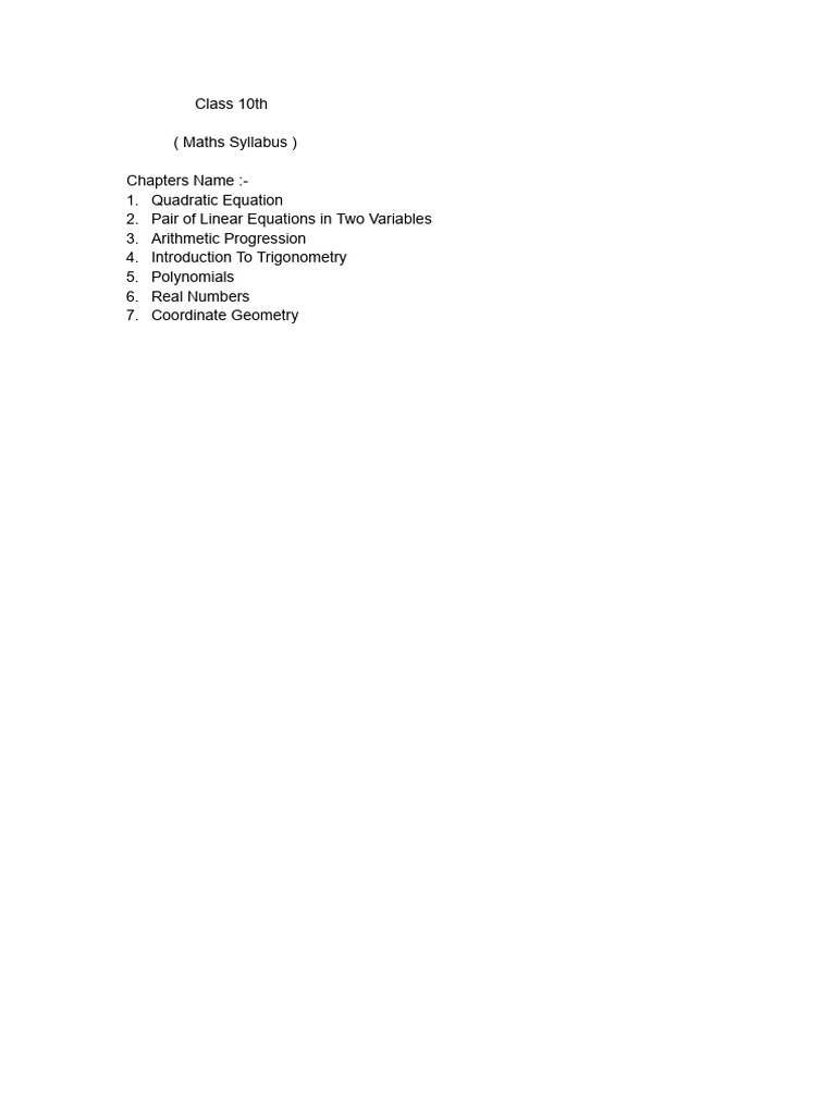 Class 10th Maths Syllabus. | PDF