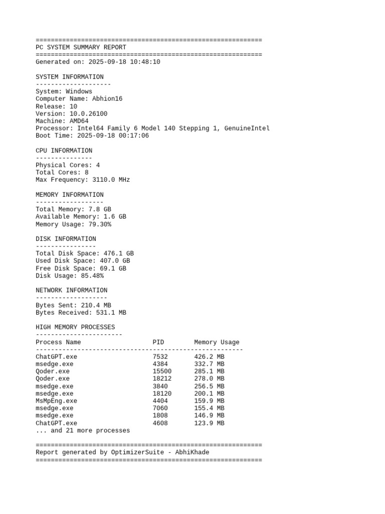 PC Summary Report 20250918 104811 | PDF