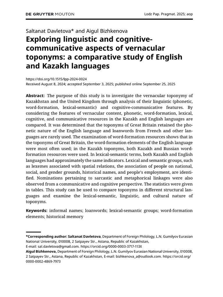 Exploring Linguistic and Cognitive-Communicative Aspects of Vernacular ...