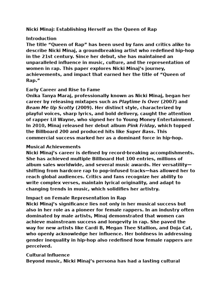 Nicki Minaj: The Queen of Rap Explained | PDF | African American Music ...