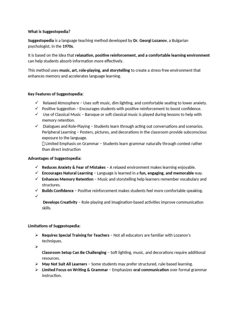 Understanding Suggestopedia in Language Learning | PDF | Learning ...