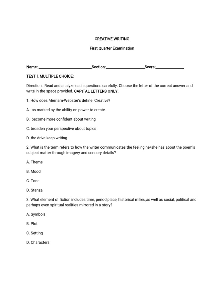 CreativeWriting12 Questionnaire | PDF | Poetry | Rhyme