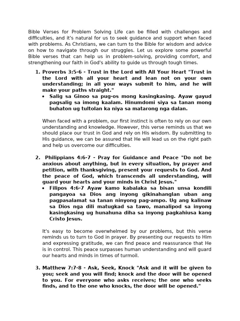 Bible Verses for Problem Solving | PDF | Christian Belief And Doctrine ...
