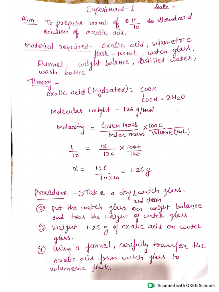 Chemistry Lab Experiment 1 Class 11 | PDF