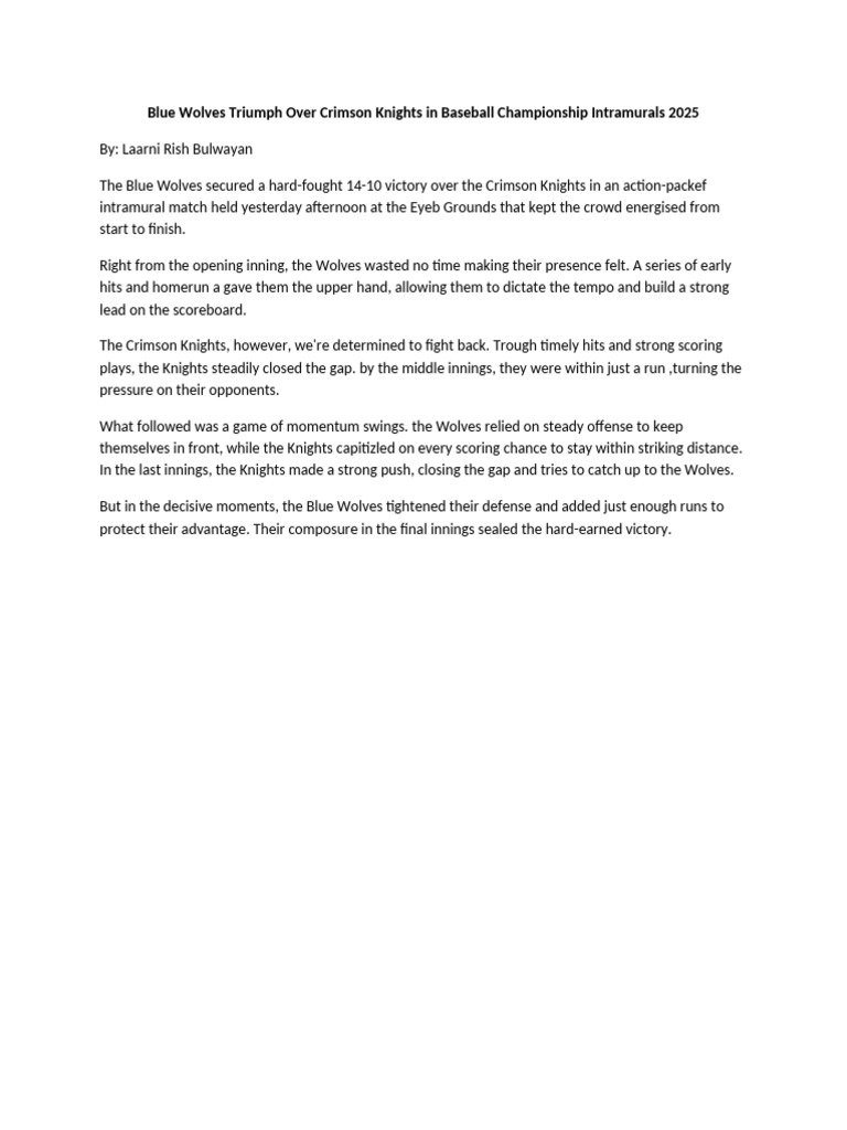 Blue Wolves Win 2025 Baseball Championship | PDF
