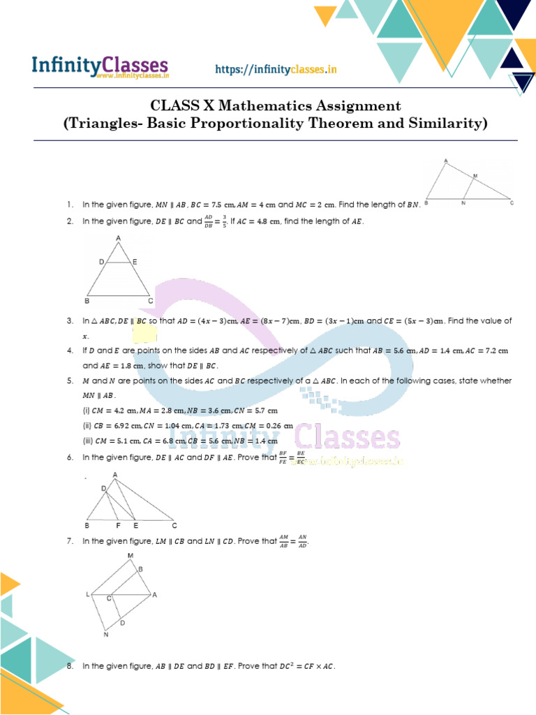 Class X Math: Triangles & Proportionality | PDF | Triangle | Elementary ...
