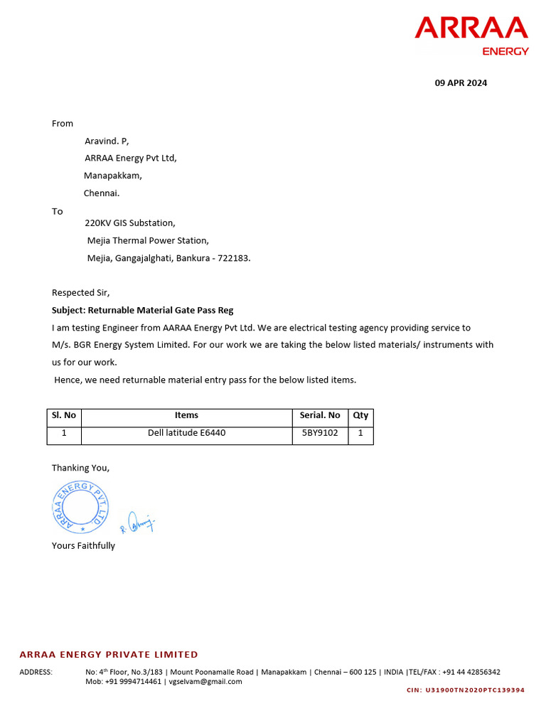 Returnable Material Gate Pass Request | PDF