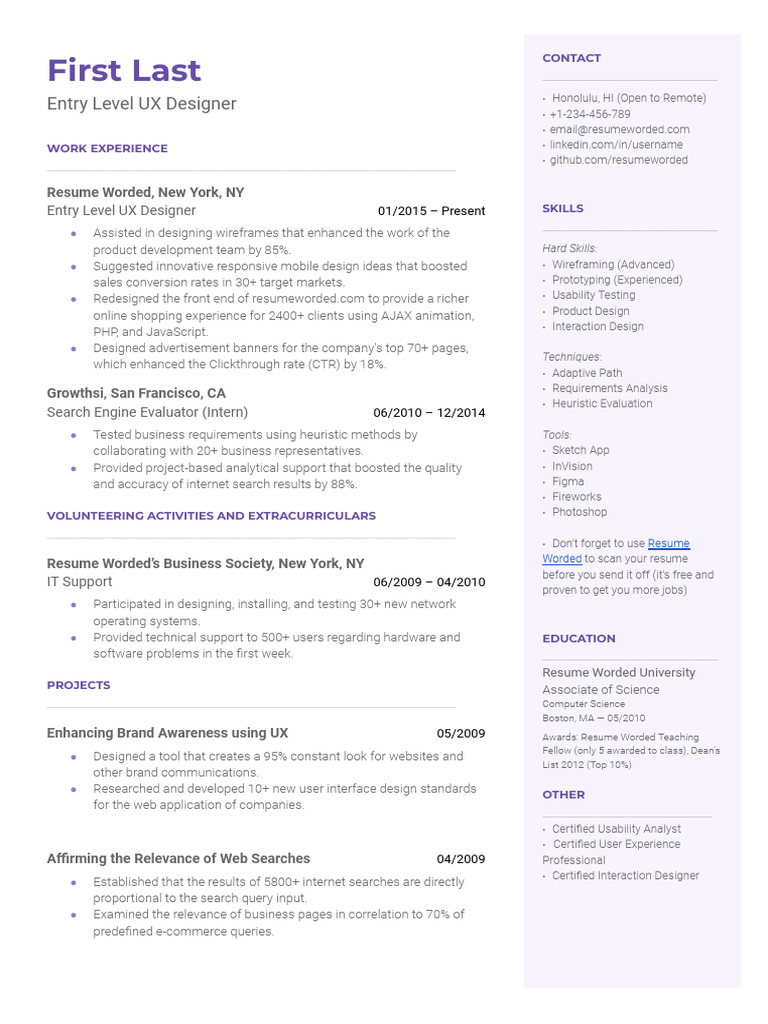 Entry Level Ux Designer2 Template 17 | PDF | Usability | User Experience