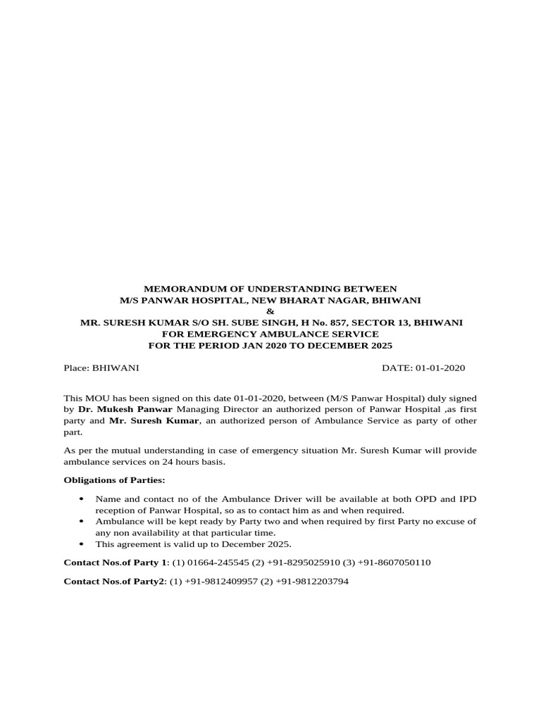 MOU Ambulance | PDF