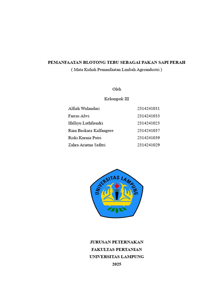 Pemanfaatan Blotong Tebu Sebagai Pakan Ternak | PDF