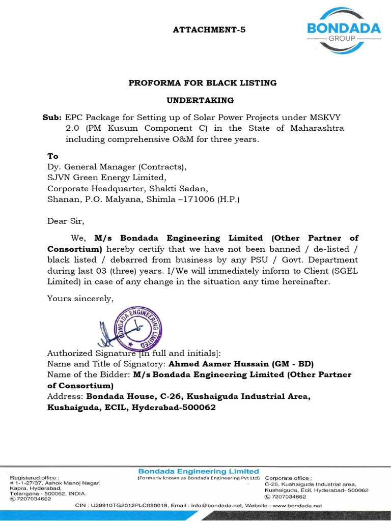 5.2 Proforma For Blacklisting BEL | PDF