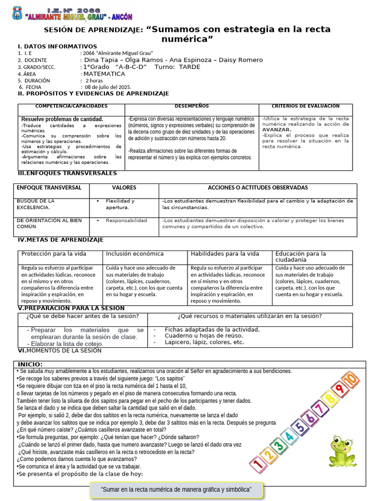 Sem 2 Ses 1 U4 Mat Sumamos Con Estrategias en La Recta Númerica | PDF | Aprendizaje | Lápiz