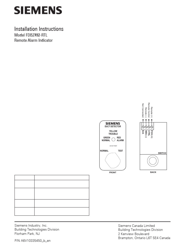 FDBZ492-RTL Installation Instructions | PDF | Relay | Electricity