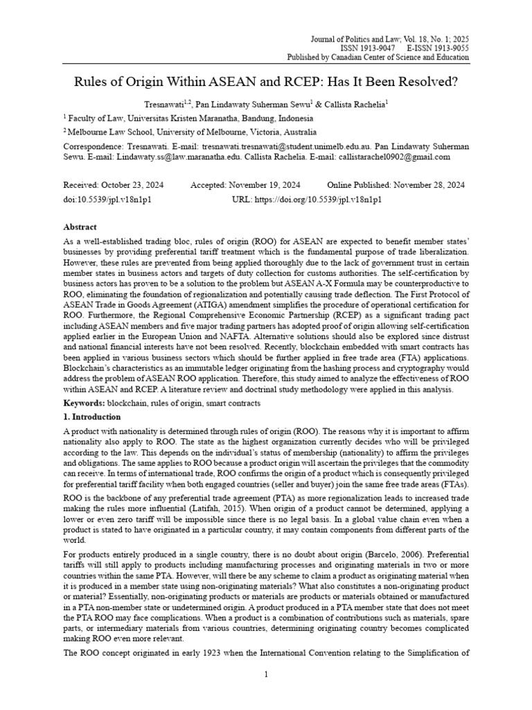 Rules of Origin Within ASEAN and RCEP Has It Been | PDF | Asean Free ...