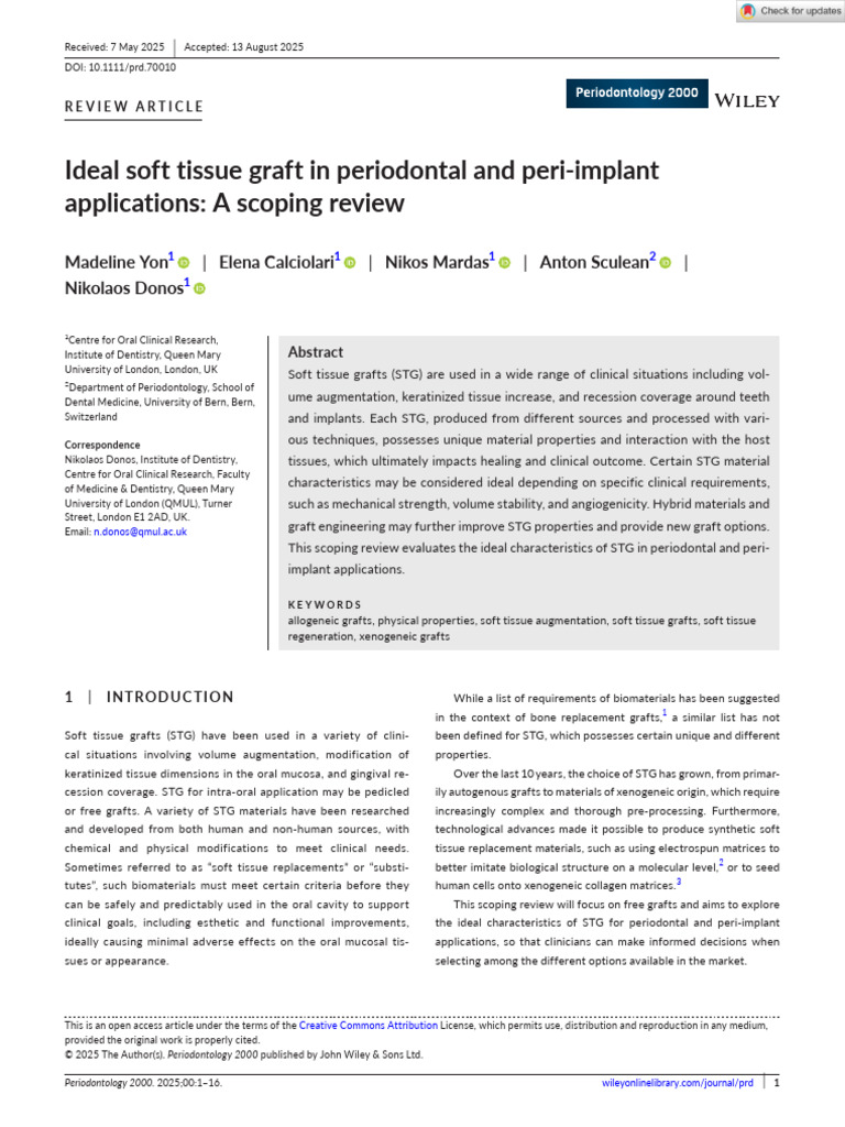 Periodontology 2000 - 2025 - Yon - Ideal Soft Tissue Graft in ...