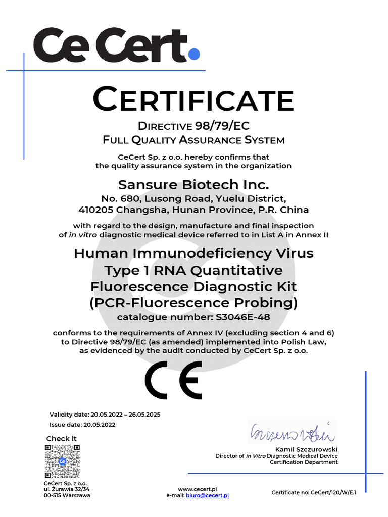CeCert Certificate for HIV Diagnostic Kit | PDF