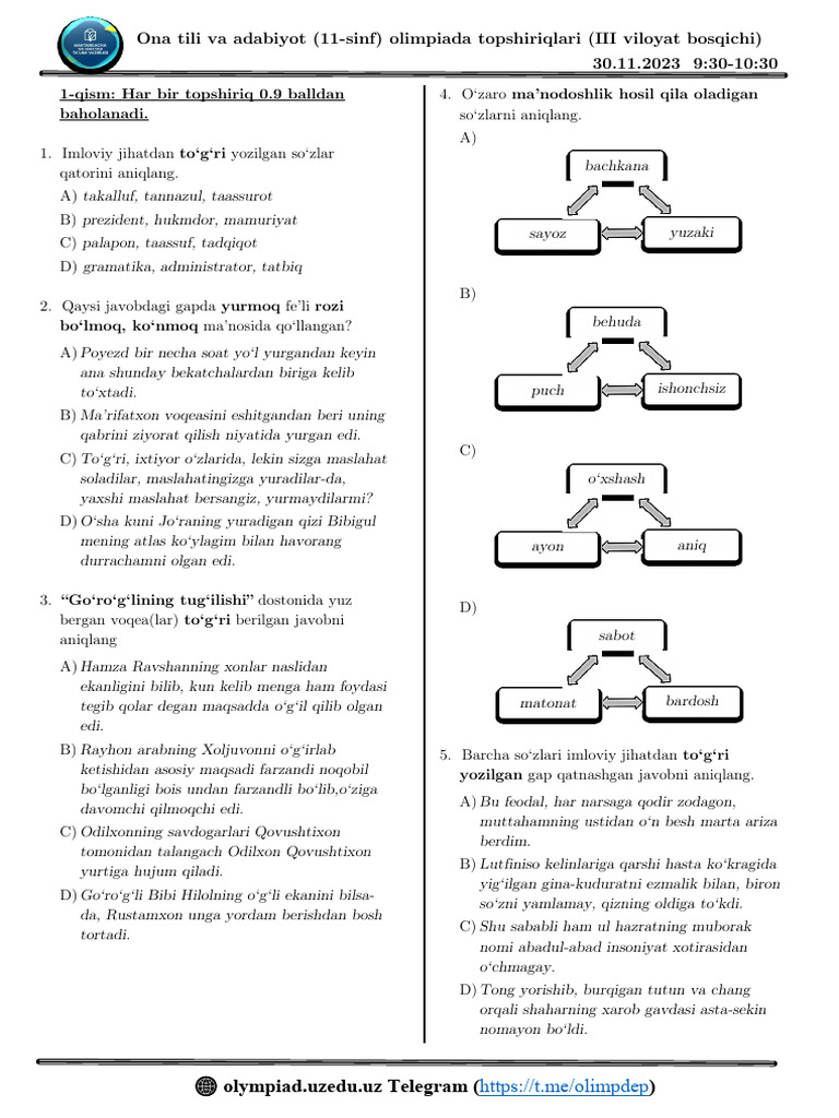 11-Sinf Ona Tili Va Adabiyot+ | PDF