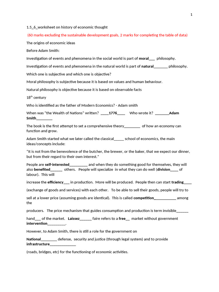 Economic Concepts Worksheet 1.2 | PDF | Economics | Capitalism