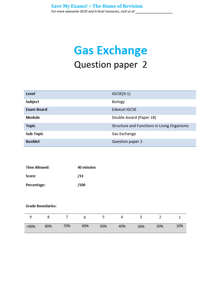 IGCSE Biology Gas Exchange Exam Paper | PDF | Heart | Physiology