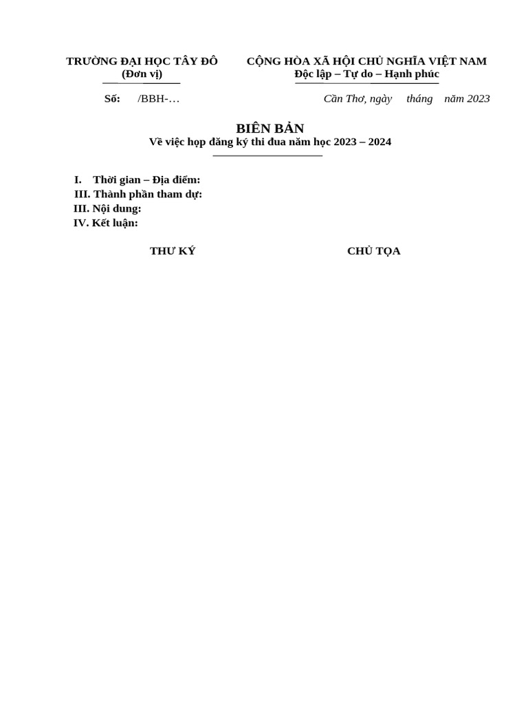 Mau Bien Ban Hop Thi Dua Khen Thuong 23-24 | PDF