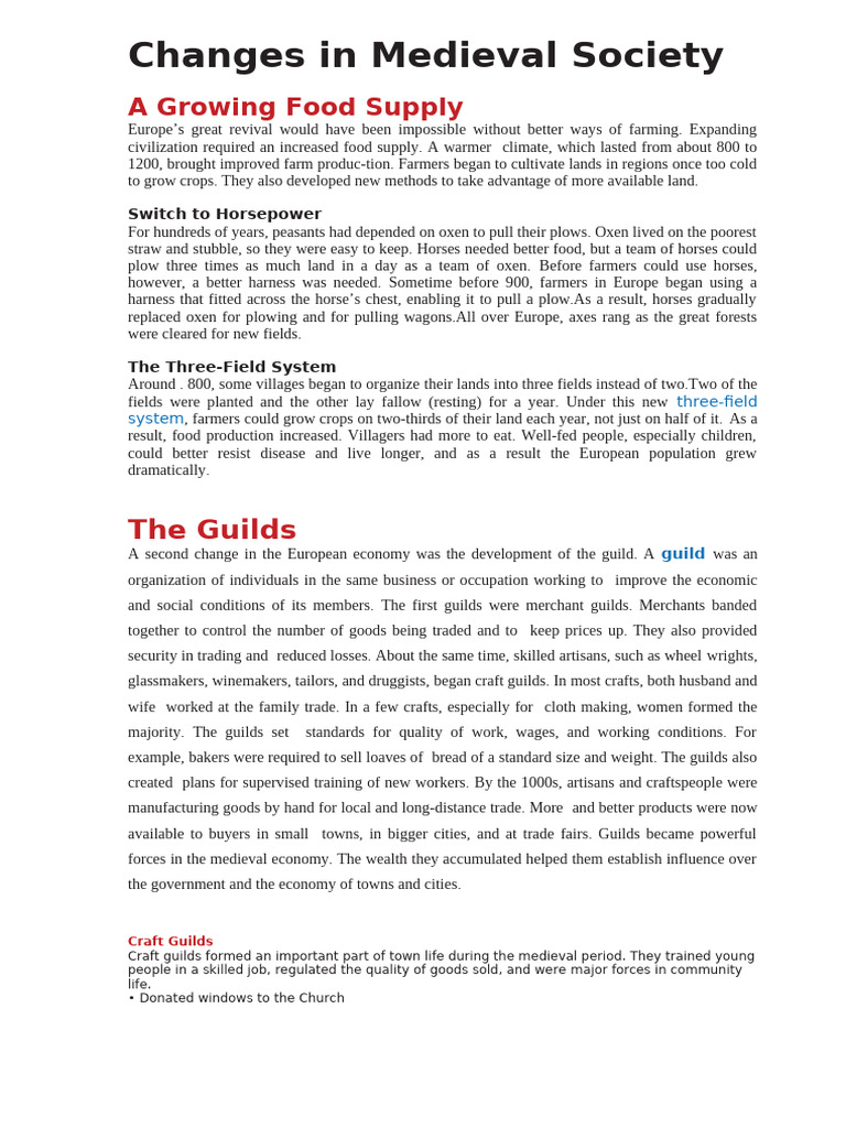 Changes in Medieval Society | PDF | Thomas Aquinas | Guild