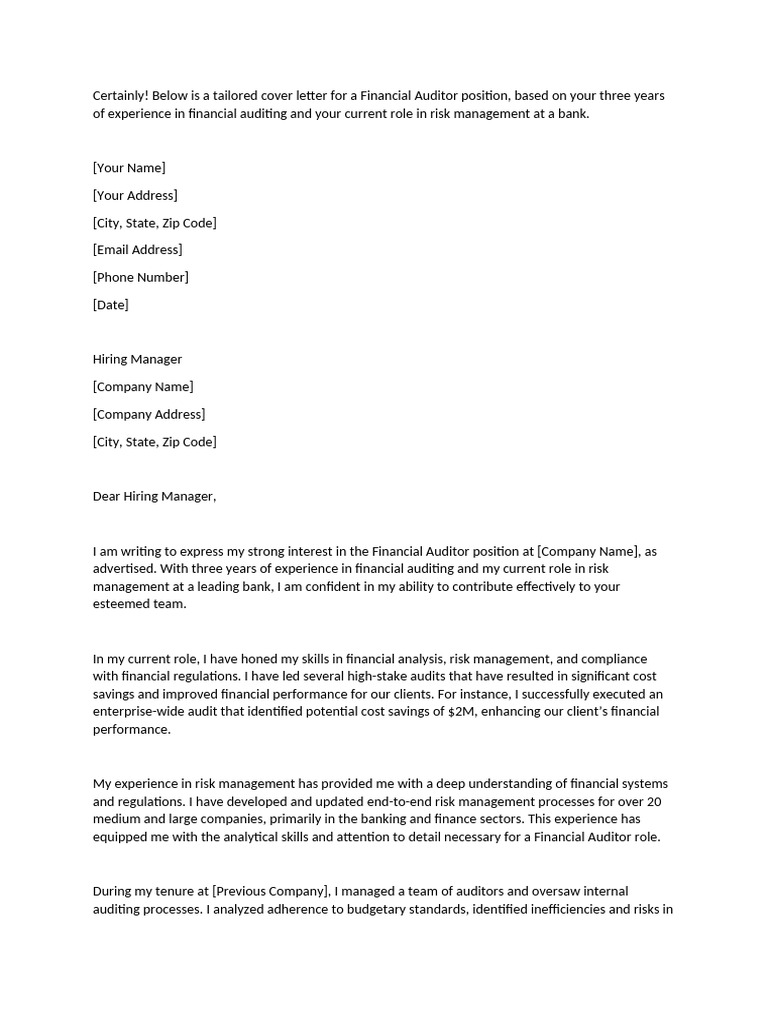Financial Auditor Cover Letter Example | PDF | Audit | Business